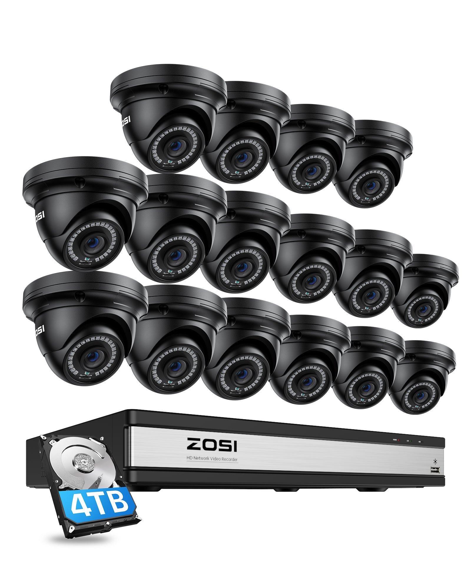 Zosi 5MP 8 Camera Capable 16 Wired 4TB NVR System with C429 or C428 PoE ...