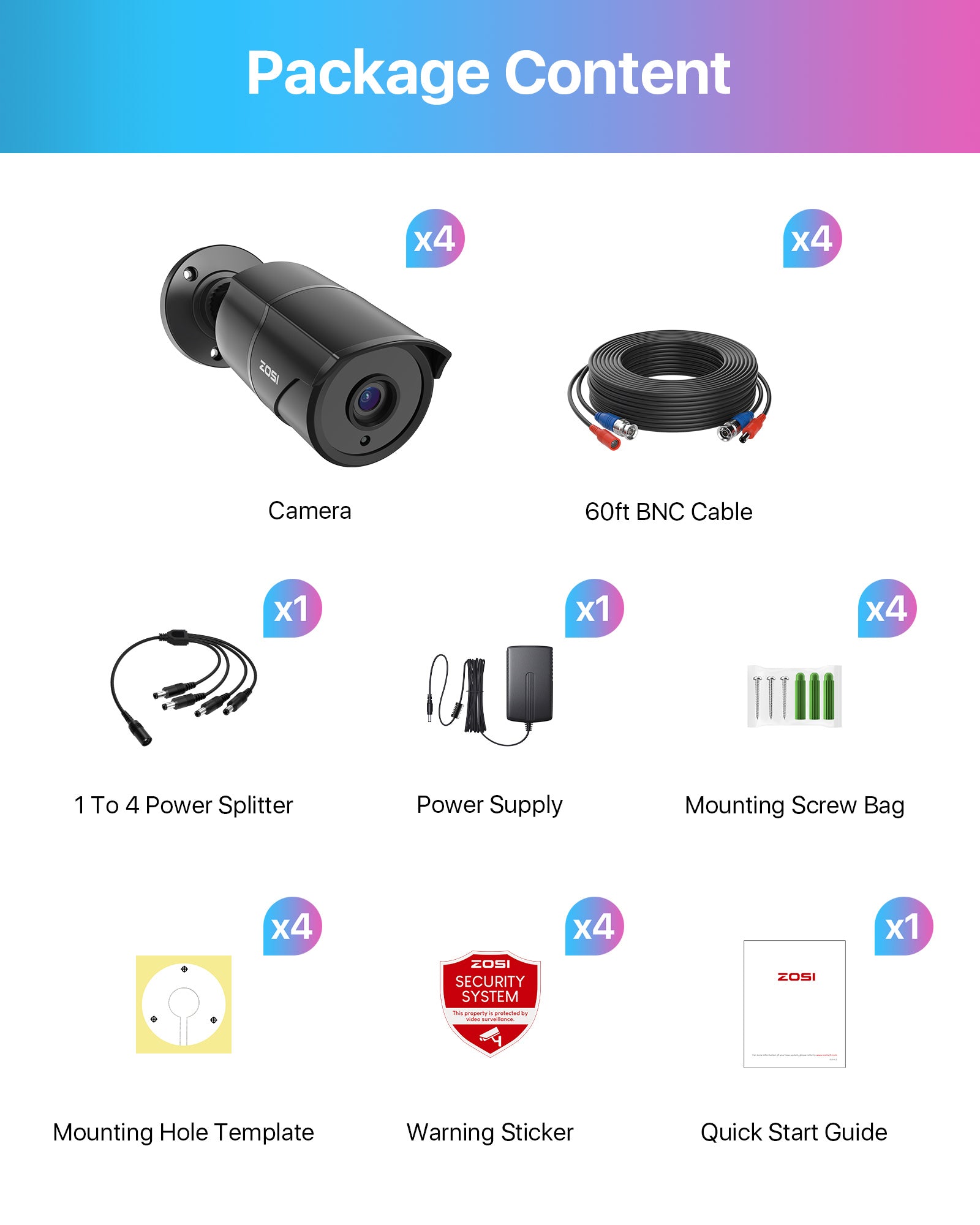 Zosi 1080P 4-in-1 TVI/CVI/AHD/960H CVBS CCTV Security Camera - ZG2612B