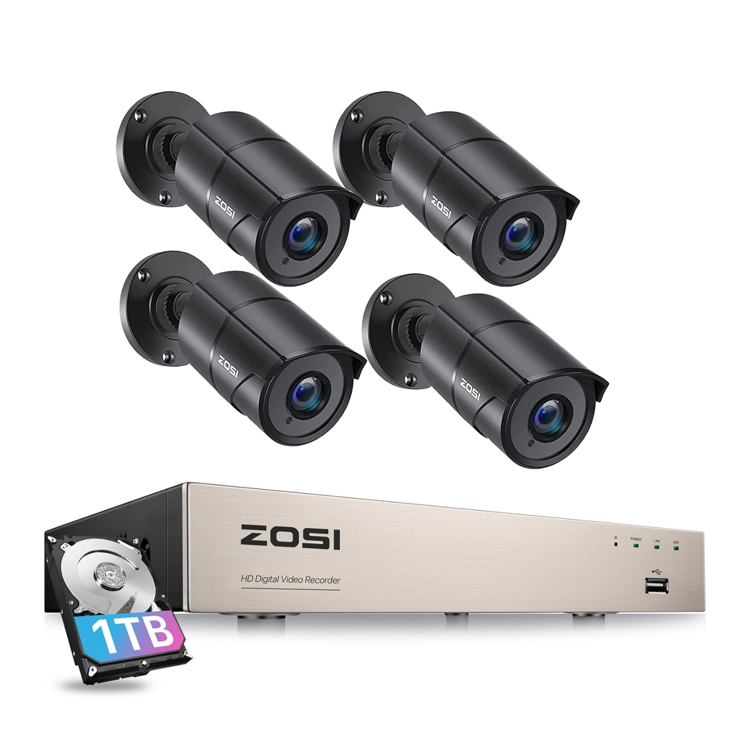 Zosi 2MP 8CH DVR & 4/8pcs C261 Camera with Audio - Analog Security System - ZR08WN + ZG2612F