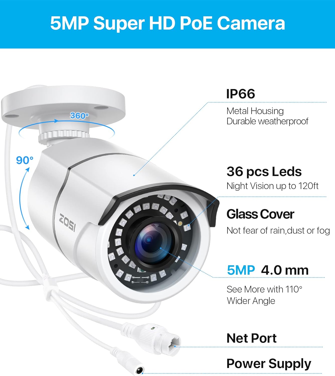[5MP]C261 Bullet PoE Security IP Add-on Camera - Zosi