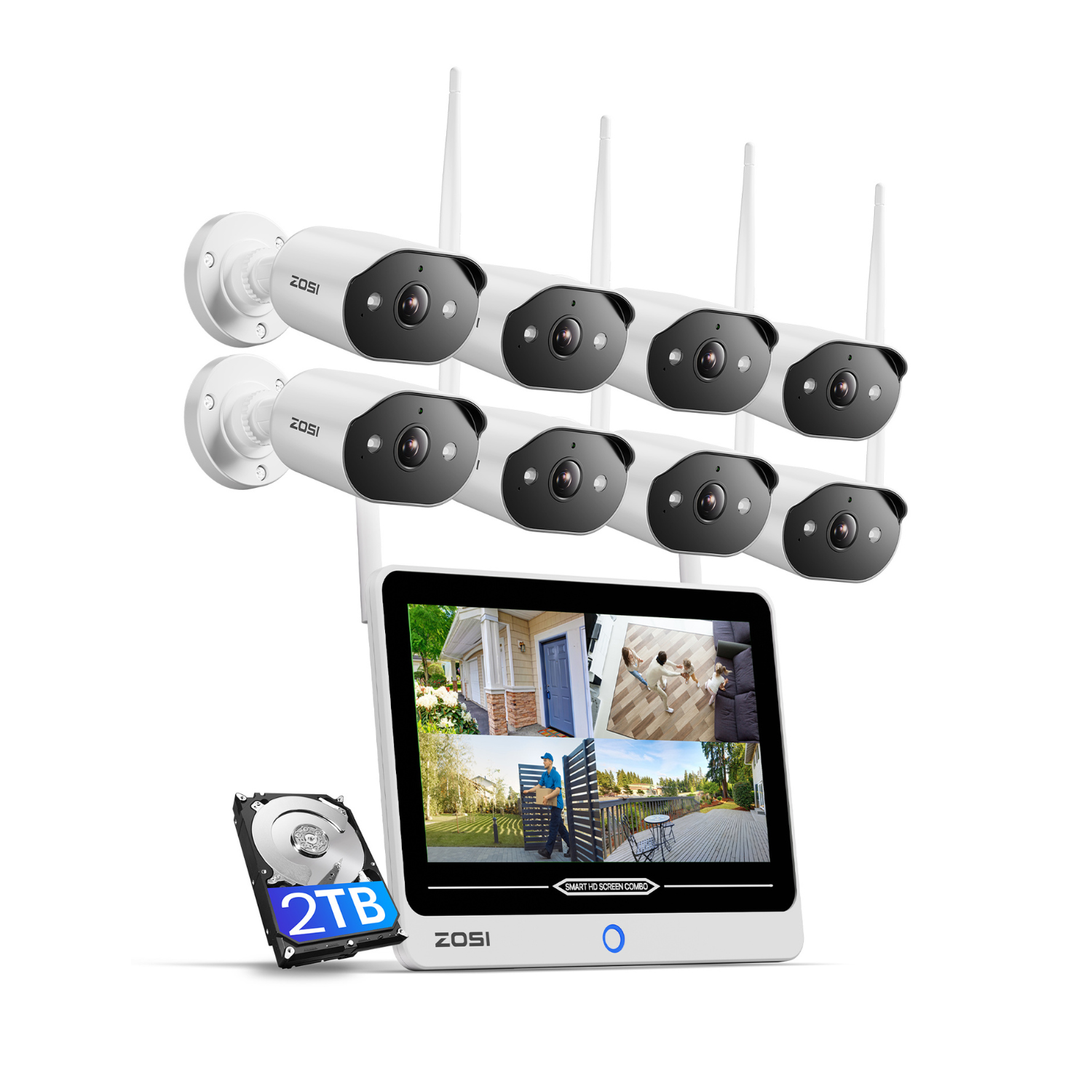 3MP WiFi Security System with 12" LCD Monitor & C302 Cameras - Zosi