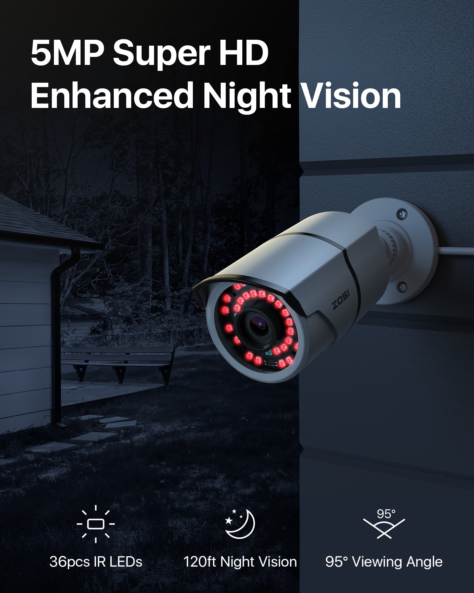 Zosi 5MP 16CH NVR & Capable 16pcs C261 Bullet Cameras - PoE Security ...