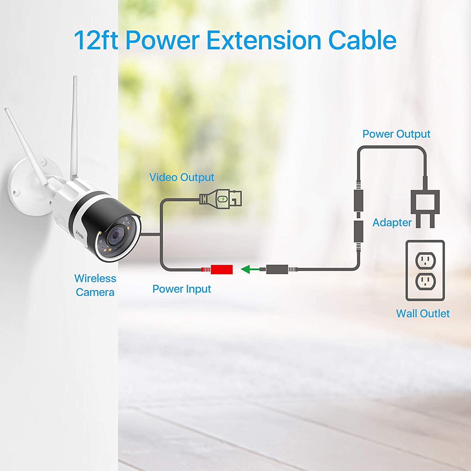 [12ft&2 Pack]12V DC Plug Power Adapter Extension Cable - Zosi