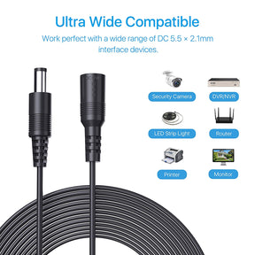 [12ft&2 Pack]12V DC Plug Power Adapter Extension Cable - Zosi