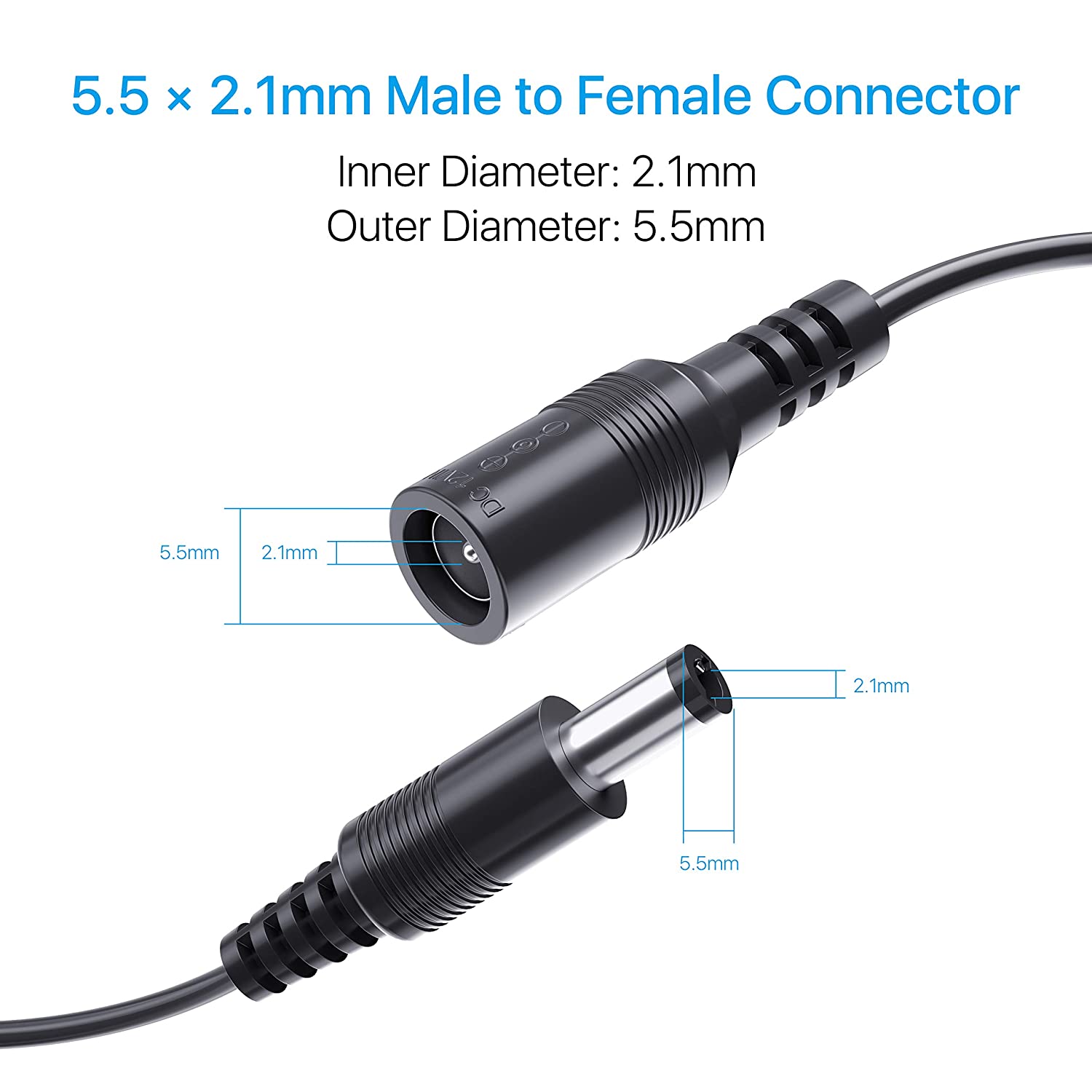 [12ft&2 Pack]12V DC Plug Power Adapter Extension Cable - Zosi