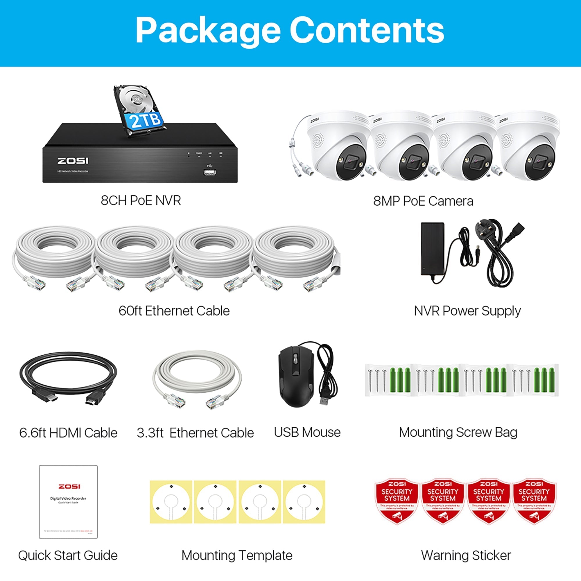 4K Security Camera System 8 Channel PoE NVR C225 - Zosi